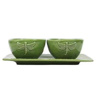 Dragonfly Stoneware Green Condiment Sets - The French Shoppe