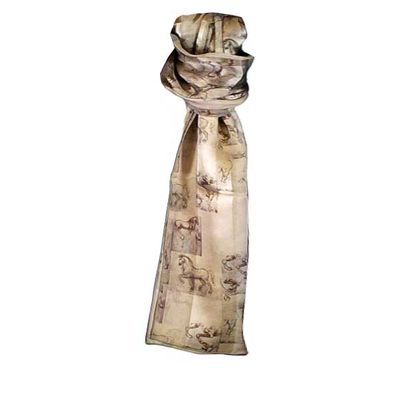 Leonardo da Vinci Beige Horses Scarves - The French Shoppe