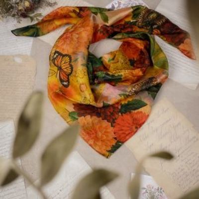Guadalupe Modal Square Scarf – Mexican Ex-Votos & Dahlias | The French ...